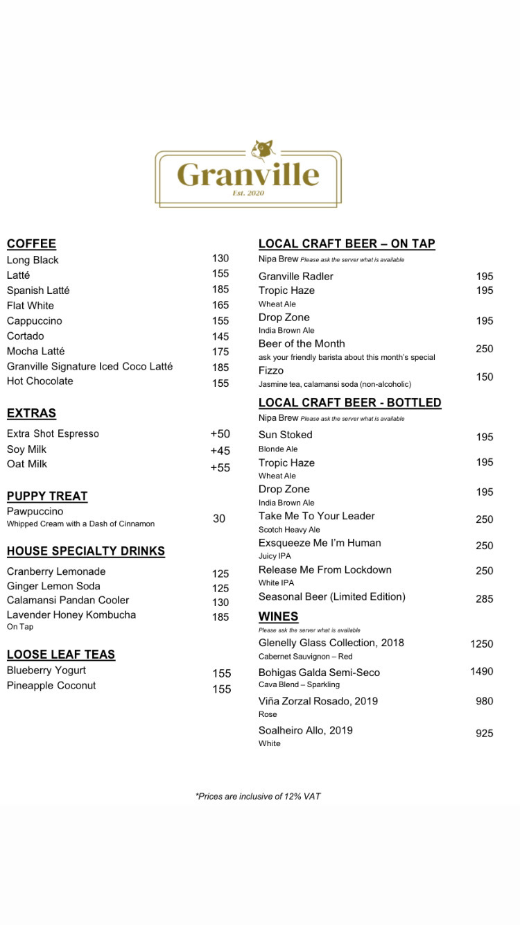 Granville Menu | ClickTheCity Food & Drink