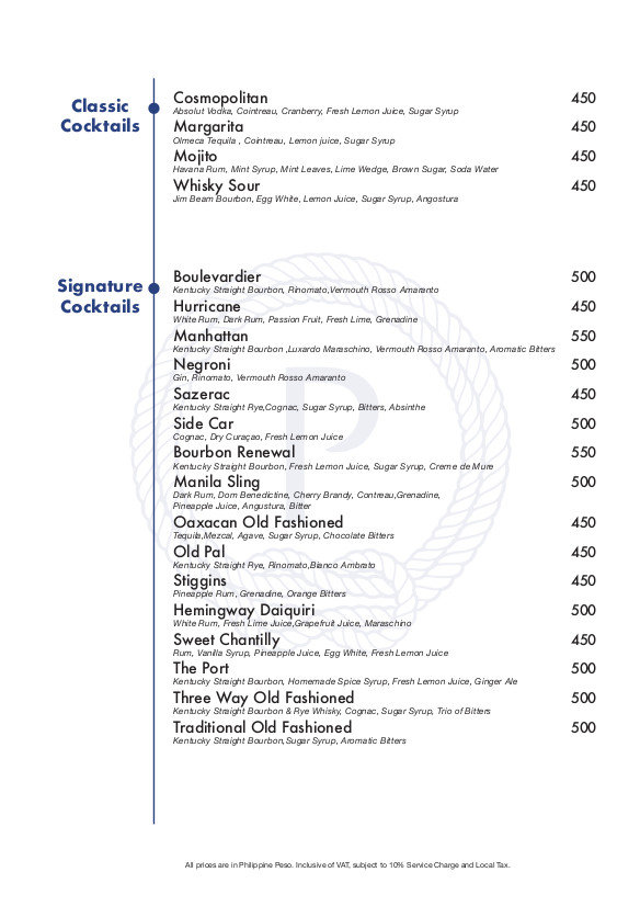 Port Bar Menu | ClickTheCity Food & Drink