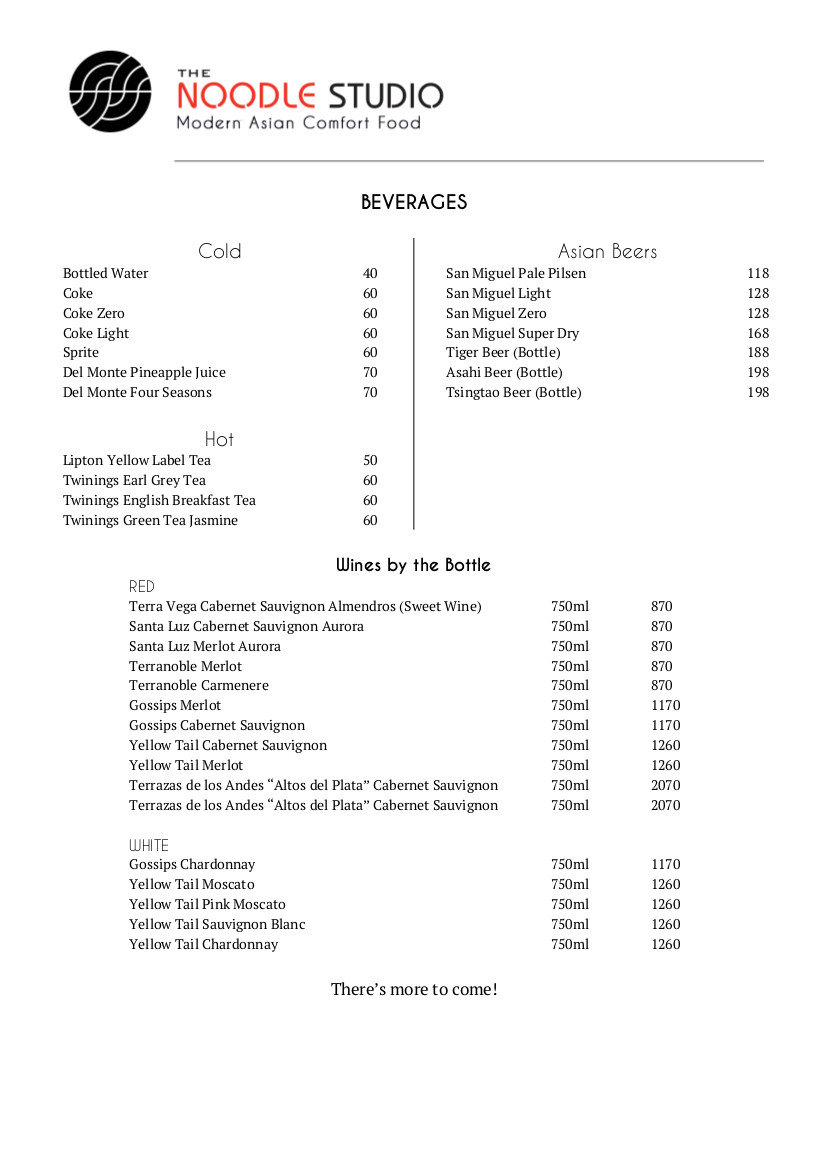 The Noodle Studio Menu | ClickTheCity Food & Drink