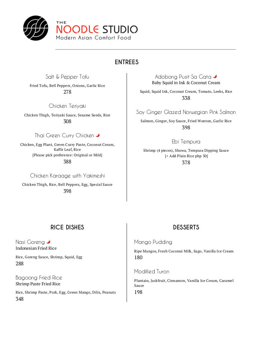 The Noodle Studio Menu | ClickTheCity Food & Drink