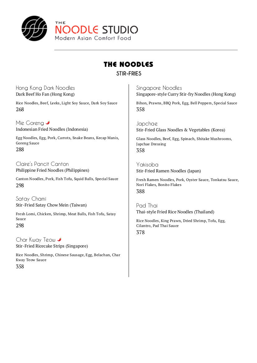 The Noodle Studio Menu | ClickTheCity Food & Drink