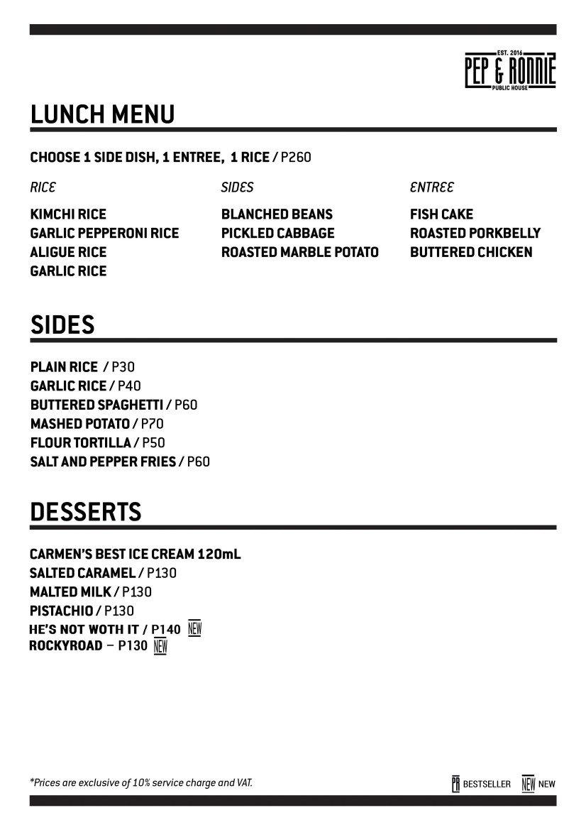 Pep & Ronnie (San Fernando) Menu | ClickTheCity Food & Drink