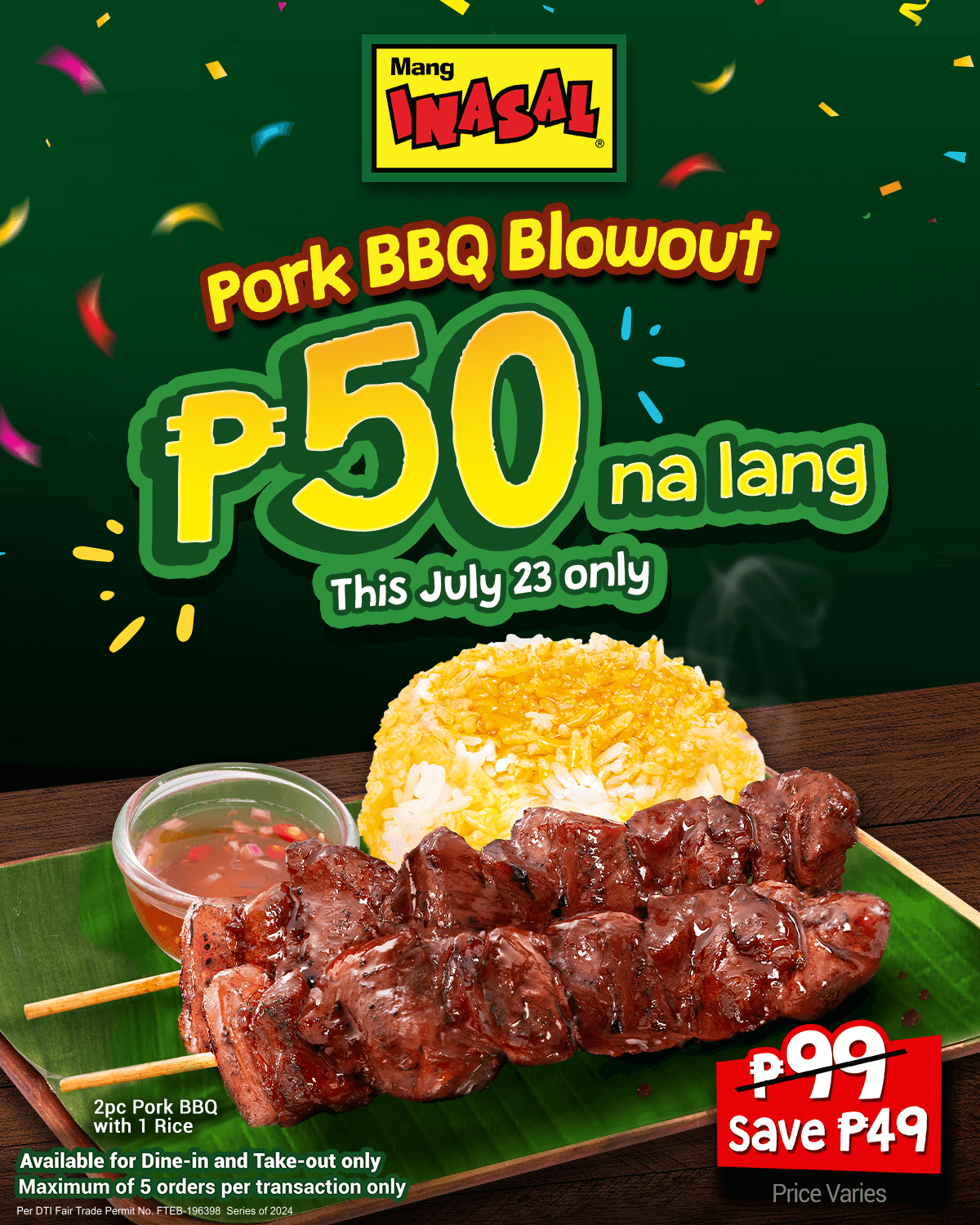 One Day Only: Ipinagdiriwang ng Mang Inasal ang ₱50 Pork BBQ Blowout ...